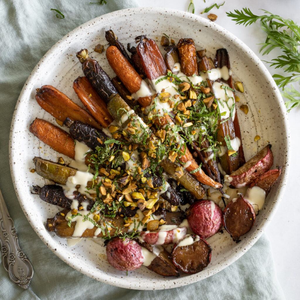 Roasted Rainbow Carrots and Radishes - Forks and Foliage
